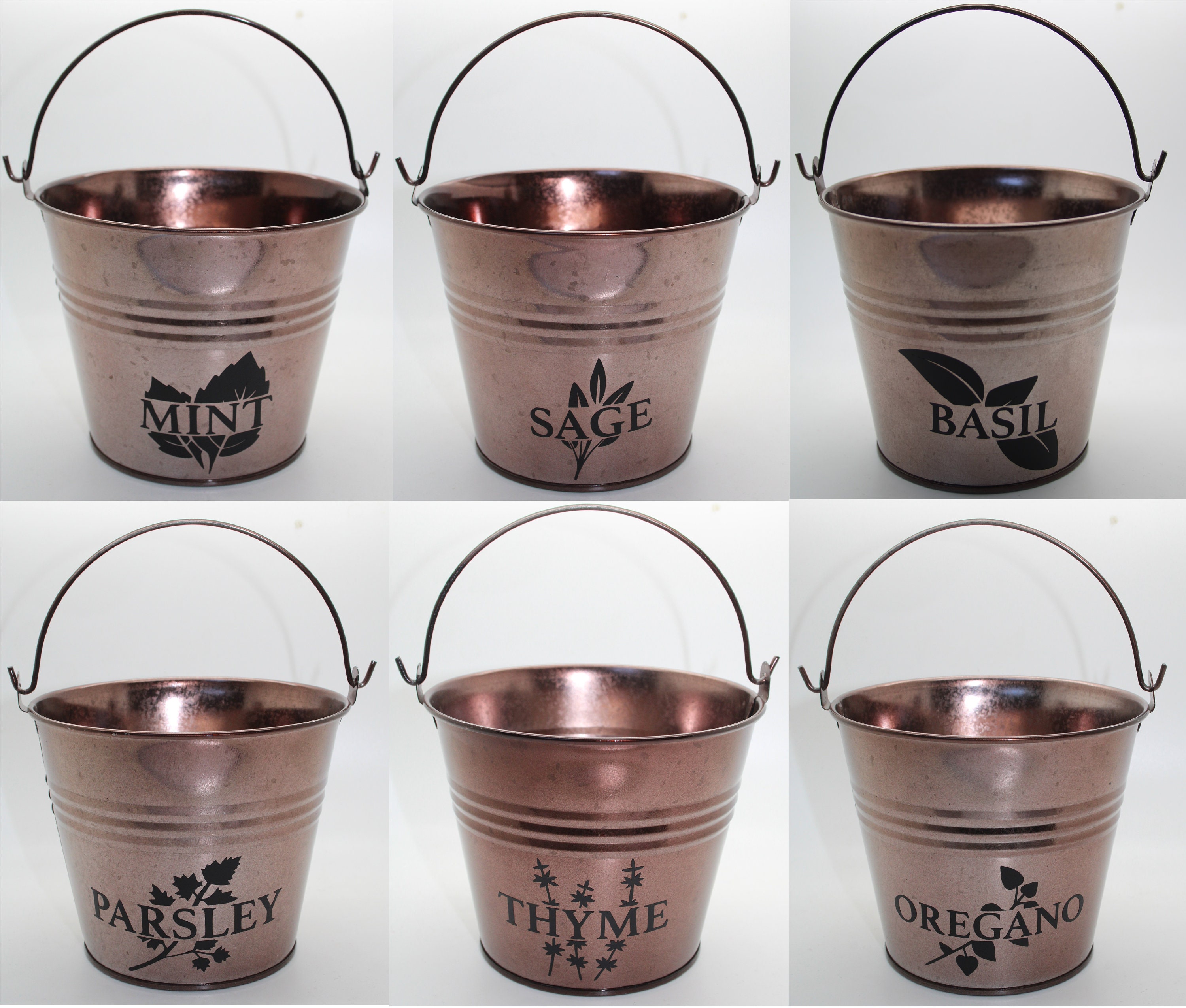 Mint Herb Bronze Metal Bucket Pot - Etsy