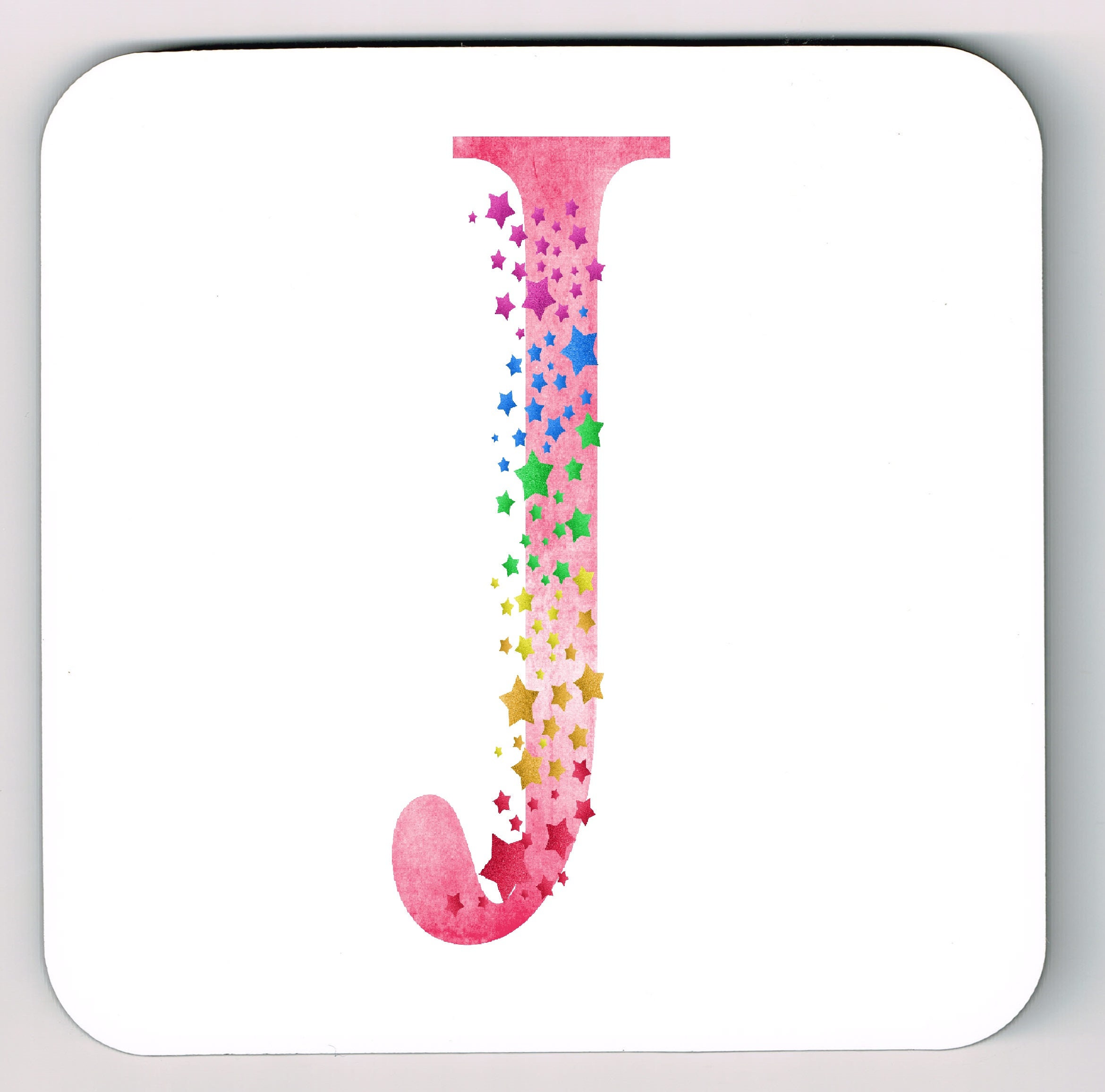 Alphabet Rainbow Colours Design Letter J Coaster, Pink Rainbow Design ...