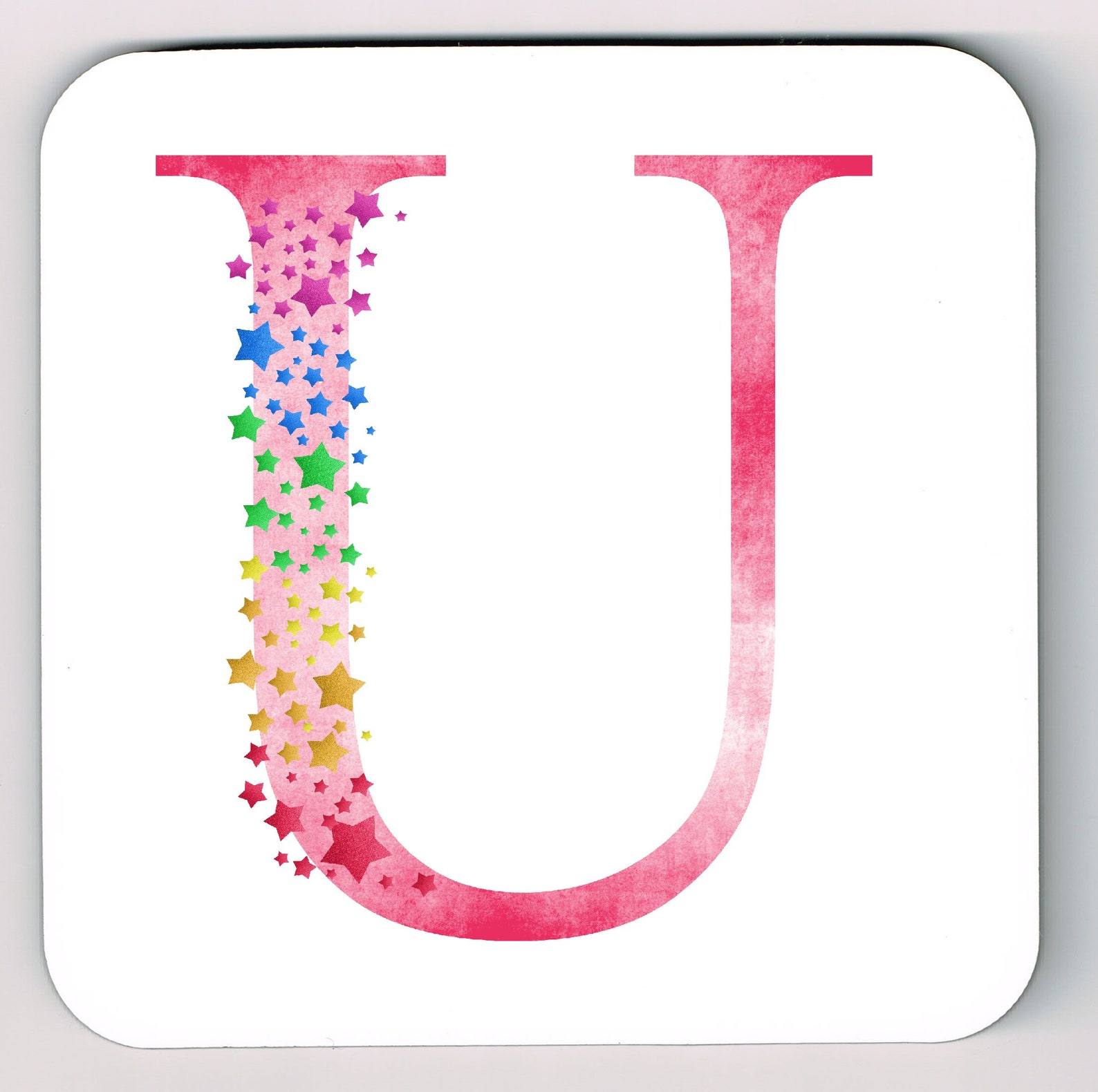 Alphabet Rainbow Colours Design Letter U Coaster, Pink Rainbow Design ...
