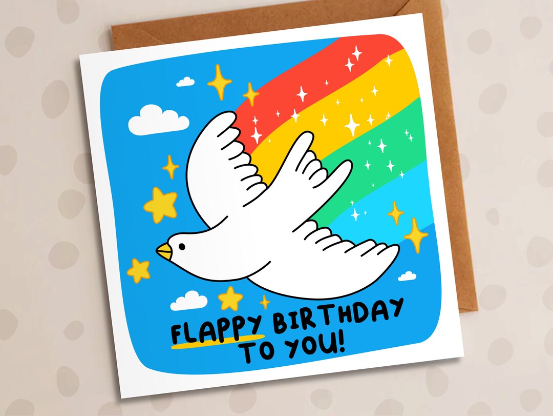 Funny Bird Birthday Card, Flappy Birthday, Rainbow, Bird Card, Cute ...