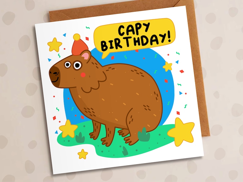 Capy Birthday, Birthday Card, Capybera, Happy Birthday Card, Cute ...