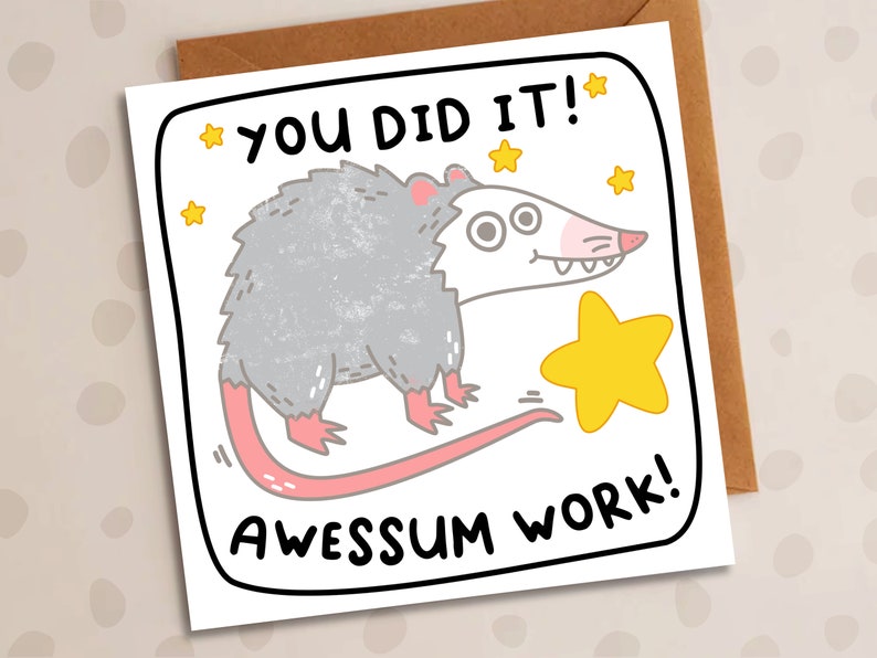 Congratulations Card You Did It Awessum Work Possum - Etsy