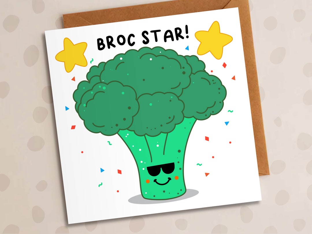 Funny Broccoli Birthday Card, Broc Star, Broccoli, Rock Star, Musical ...