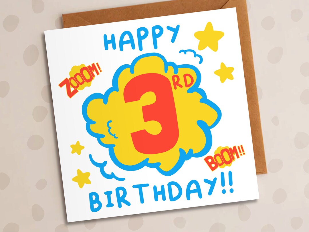 Super Hero Birthday Card, Comic Book Birthday Card, Age 3, Cute Card ...
