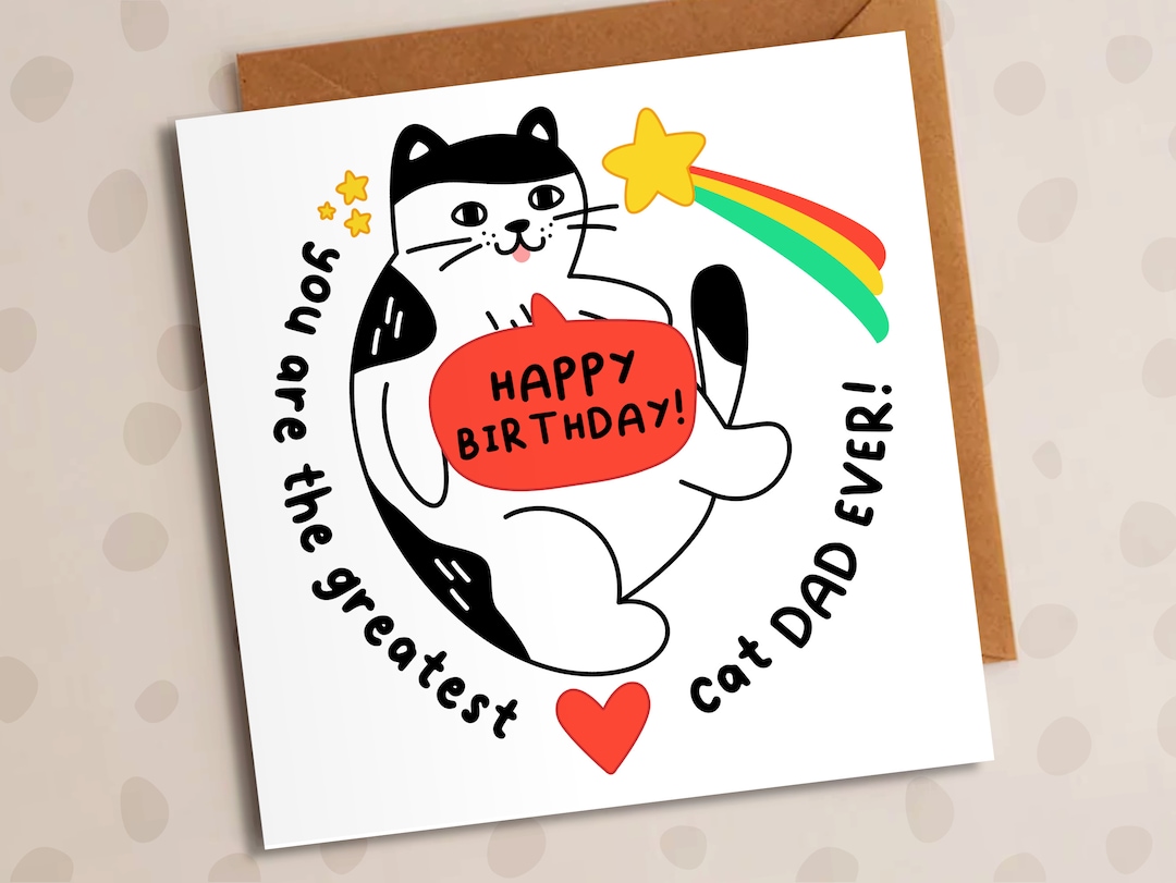 Dad Birthday Card, Greatest Cat Dad, Belly Rub, Cat Card, Cute Card ...