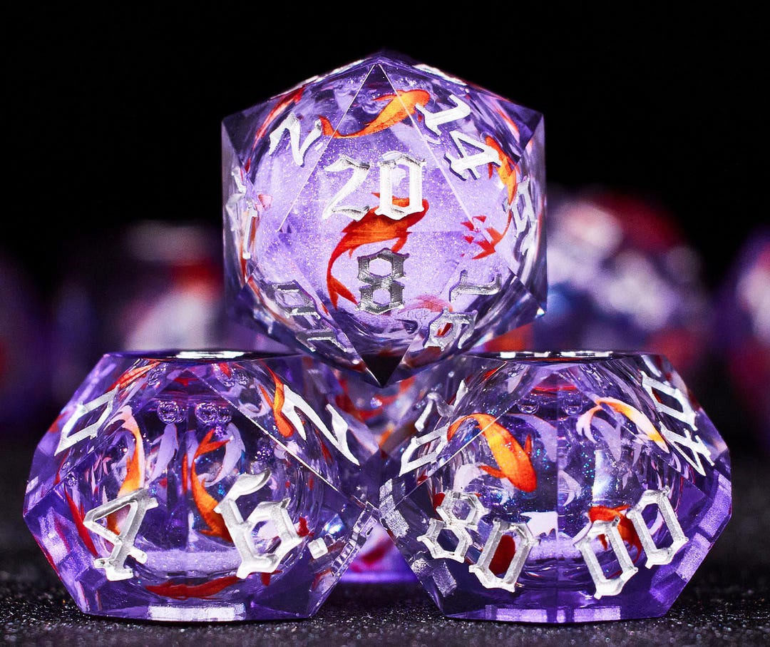 Purple Koi Fish Liquid Core Dnd Dice Set for Dungeons and Dragons Gift ...