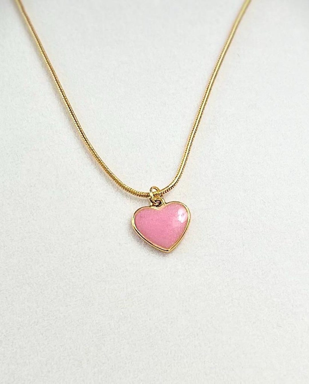 Pink Heart Pendant Necklace - Etsy