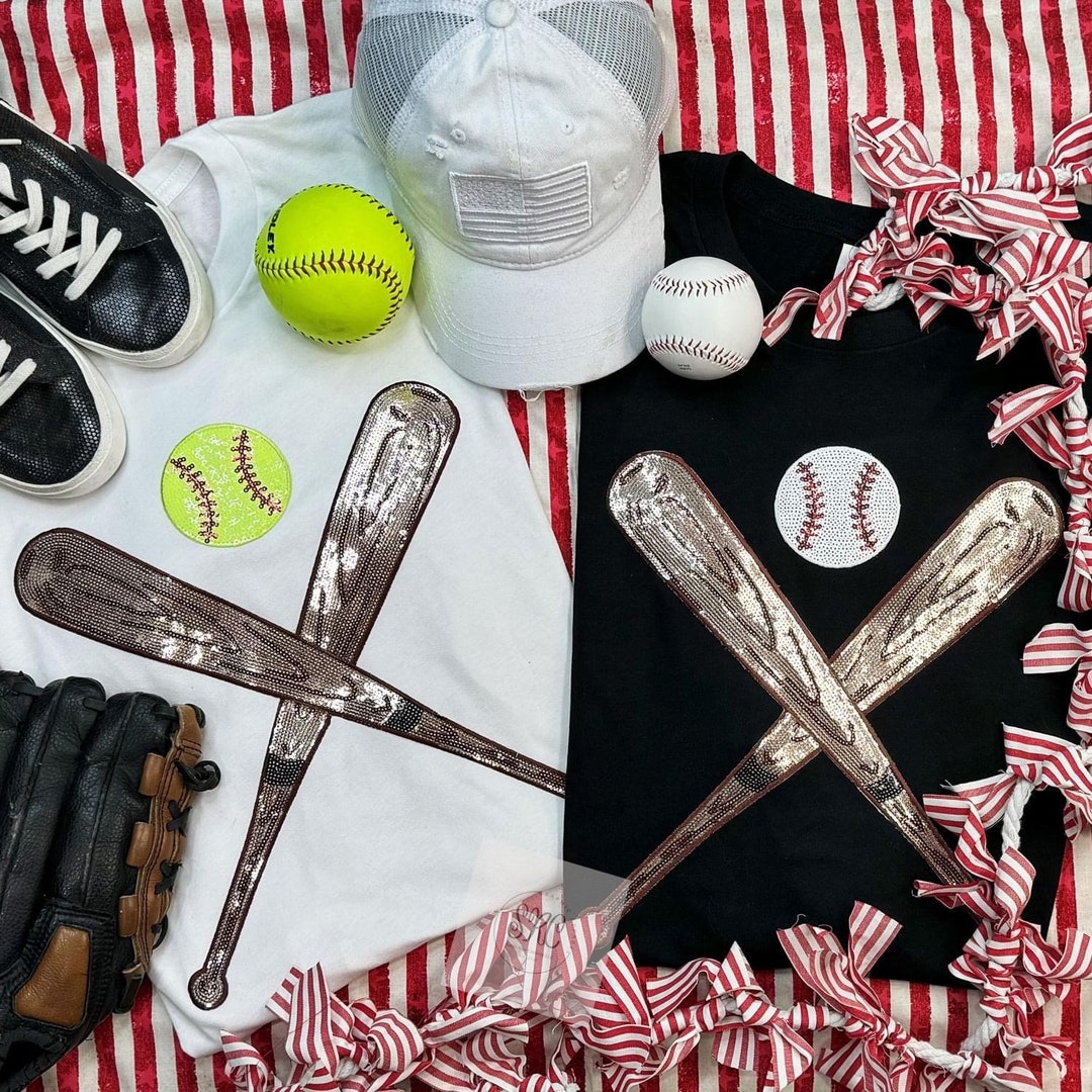 Softball Baseball Sequin Patch Graphic Tee, Shirt for Softball Mom ...