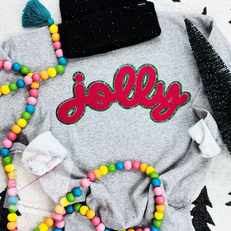 Jolly Chenille and Glitter Patch Crewneck Sweatshirt, Christmas Tee - Etsy