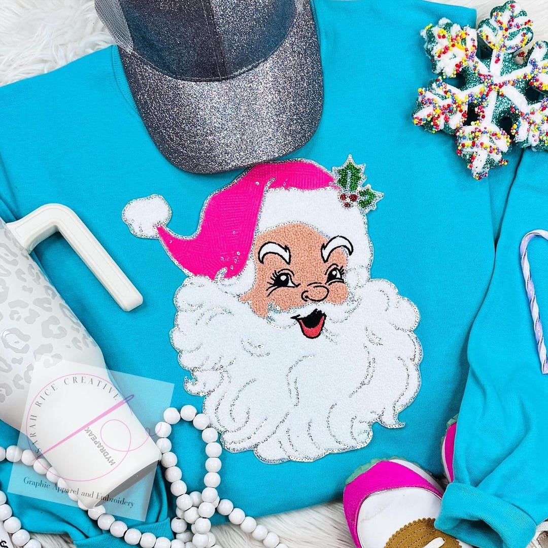 Santa Pink Chenille Patch Crewneck Sweatshirt - Etsy