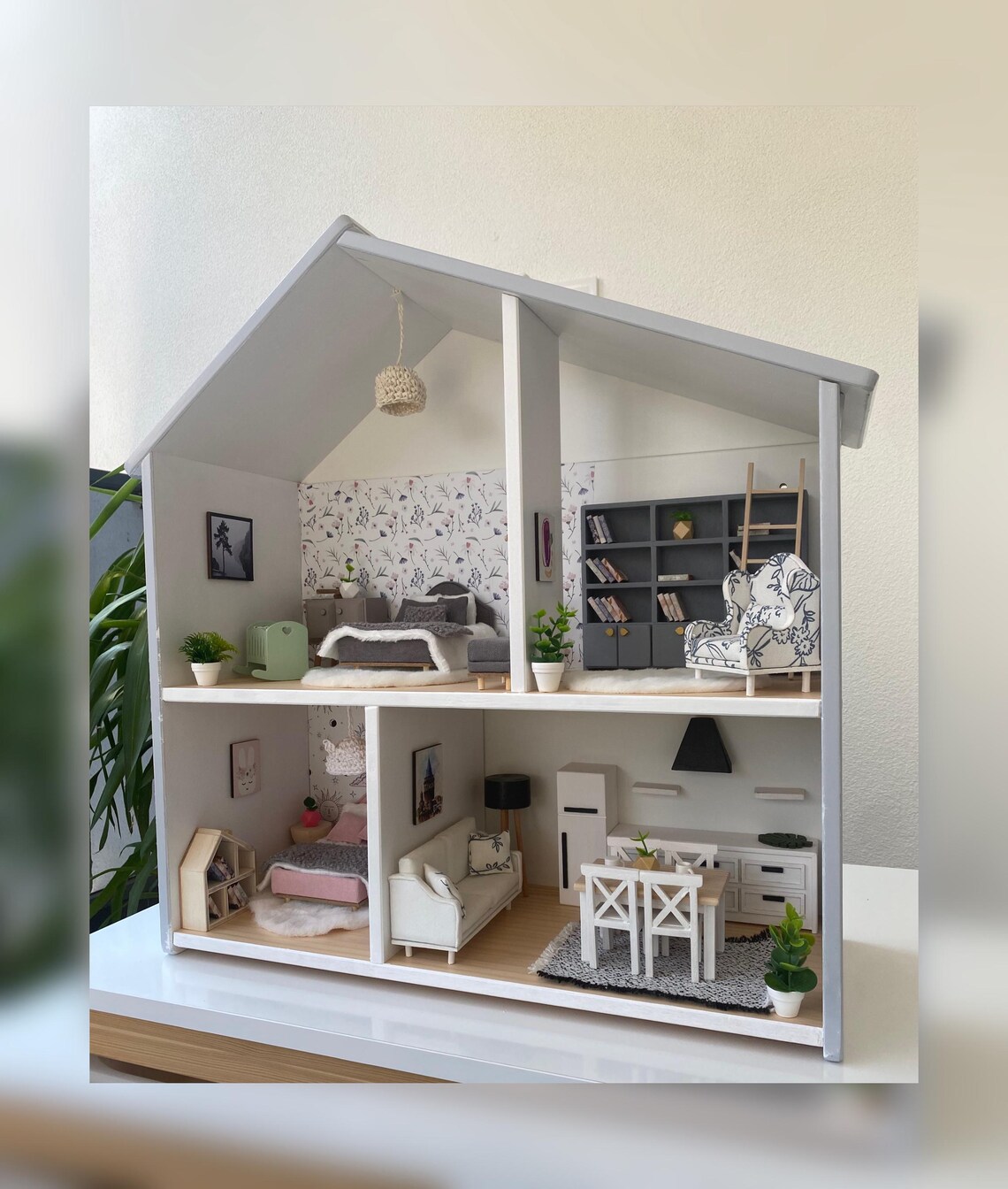 Large Wooden Doll House Set With Rooms and Furniture, Dollhouse ...