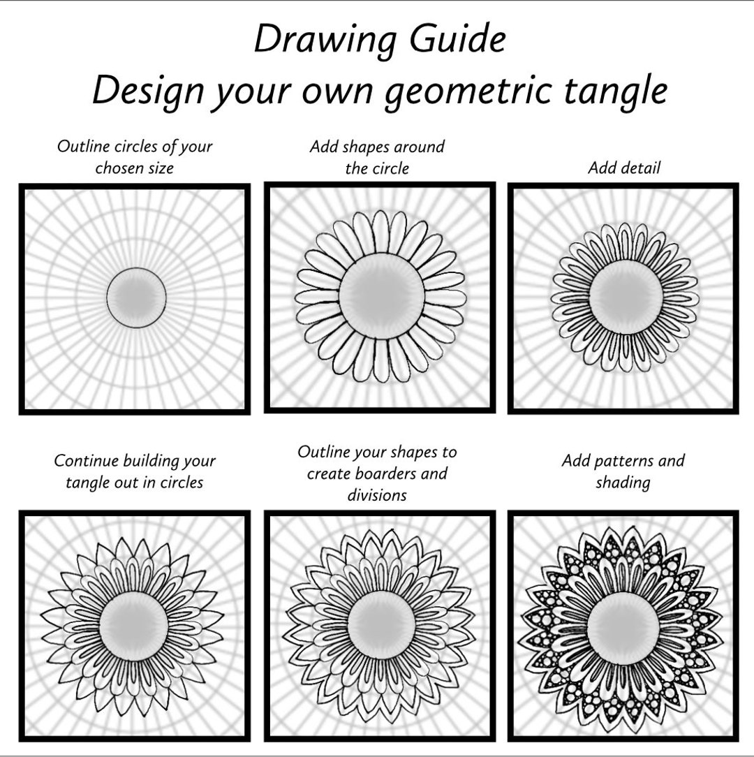 Geometric Tangle Drawing Tutorial and Printable Guides - Etsy