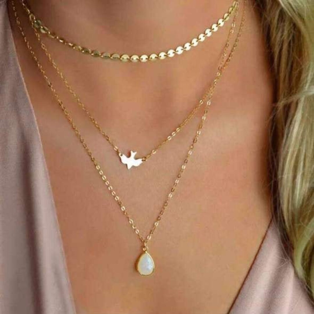 Divine Peace Necklace, Multi Layered Necklace, Bird Necklace, Drop ...
