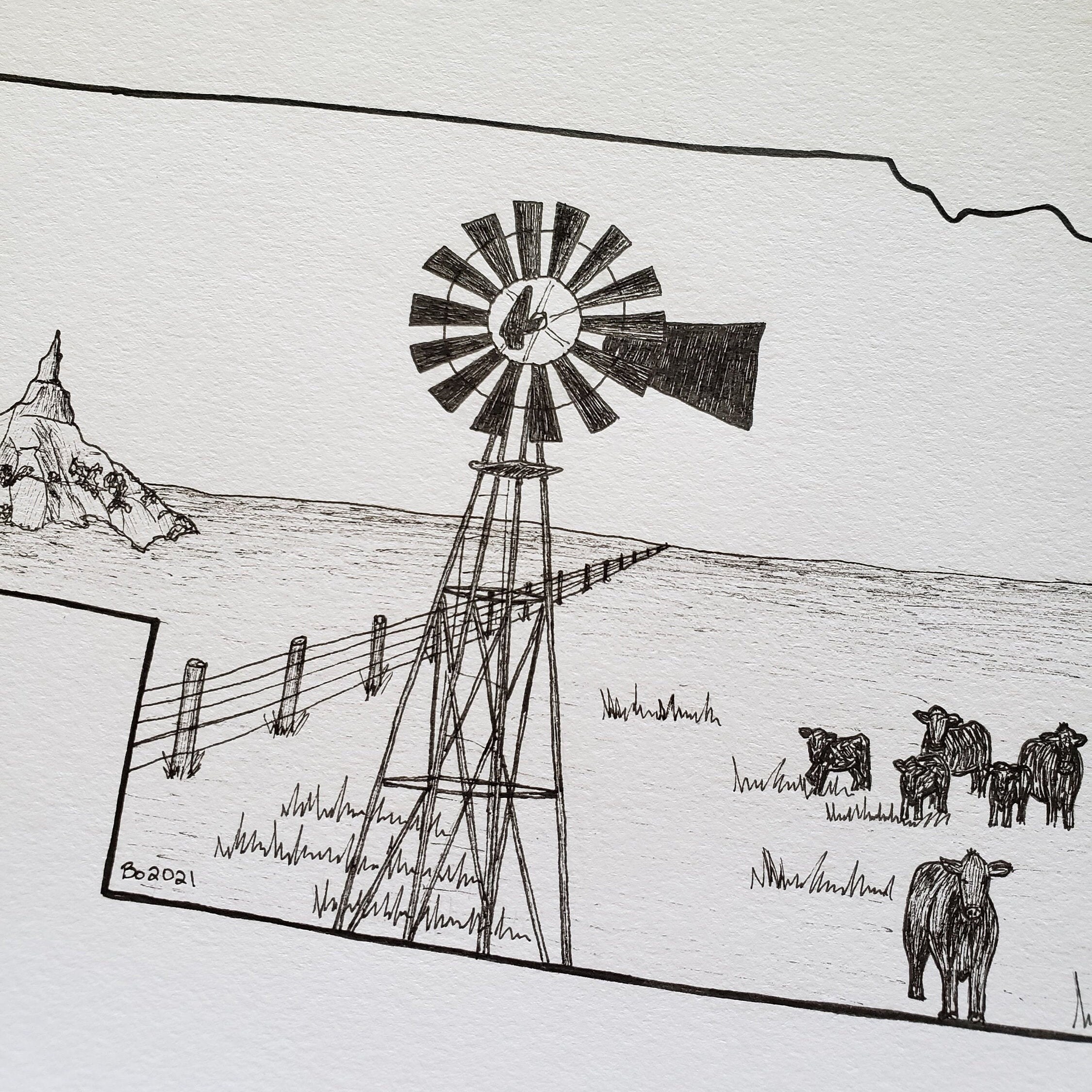 Nebraska Stationery/print; Black and White Pen Drawing; Hand Drawn ...