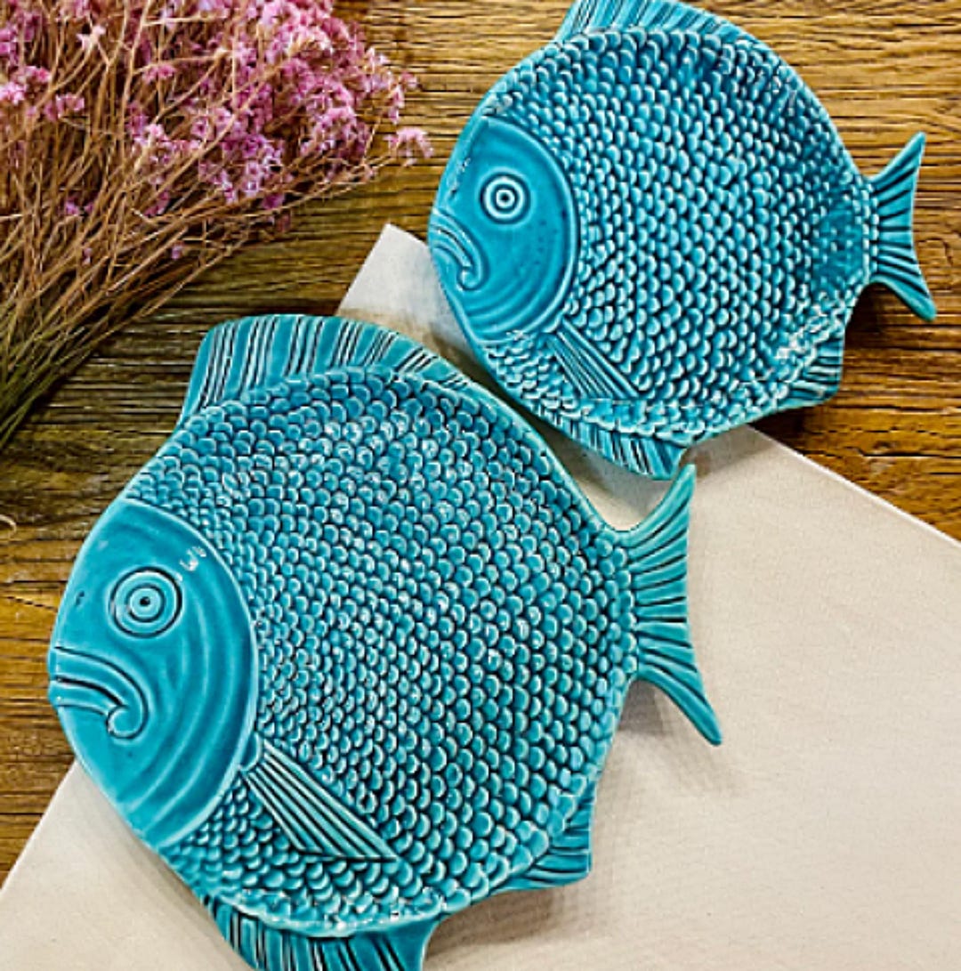 Ceramic Blue Fish Plate - 2 Sizes Available - Etsy