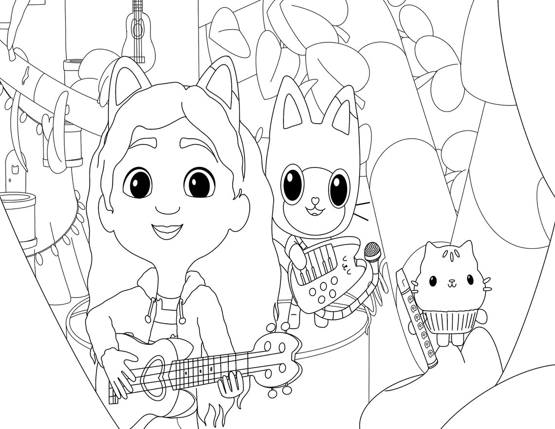 Gabbys Dollhouse Coloring Page Download With Pandy and Cakey - Etsy
