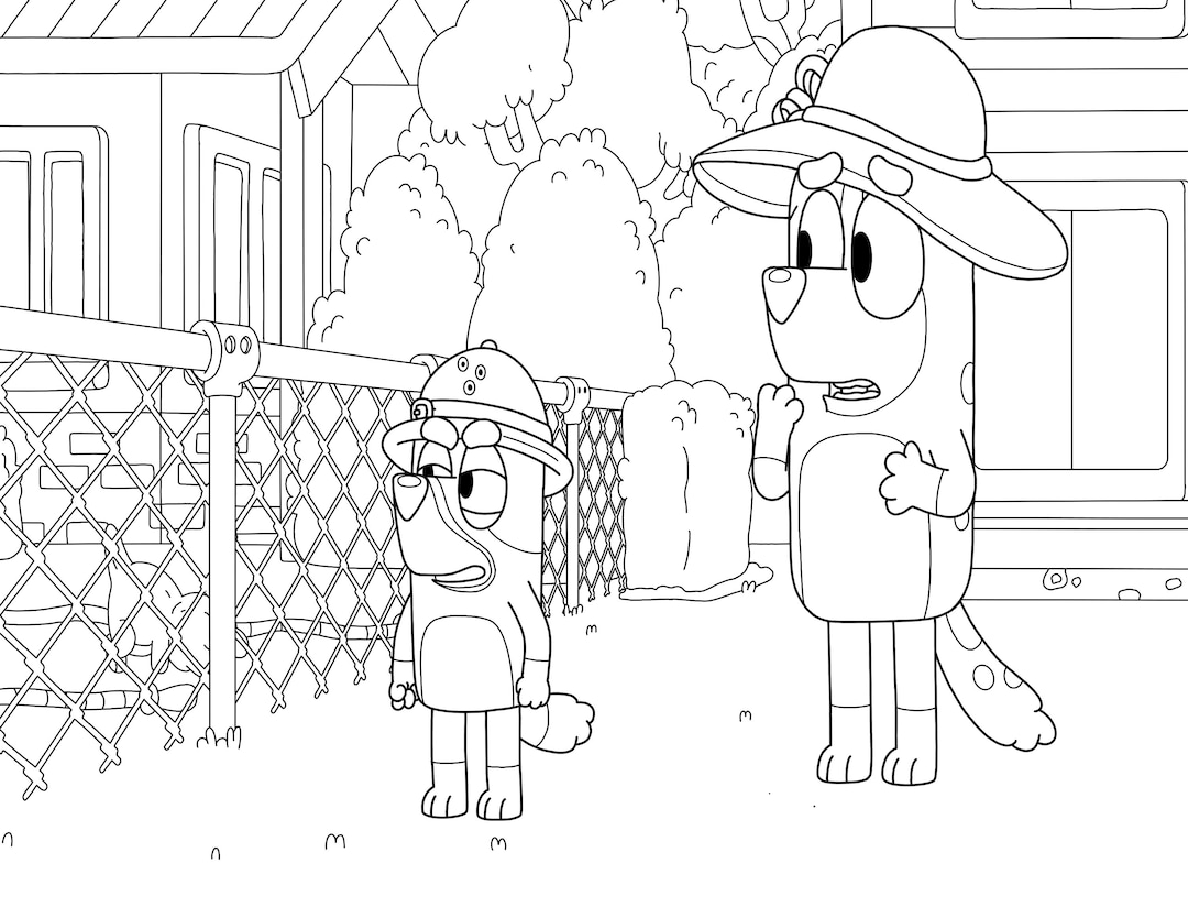 Bluey and Mom Outside Together Gardening Digital Kids Coloring Page Png ...