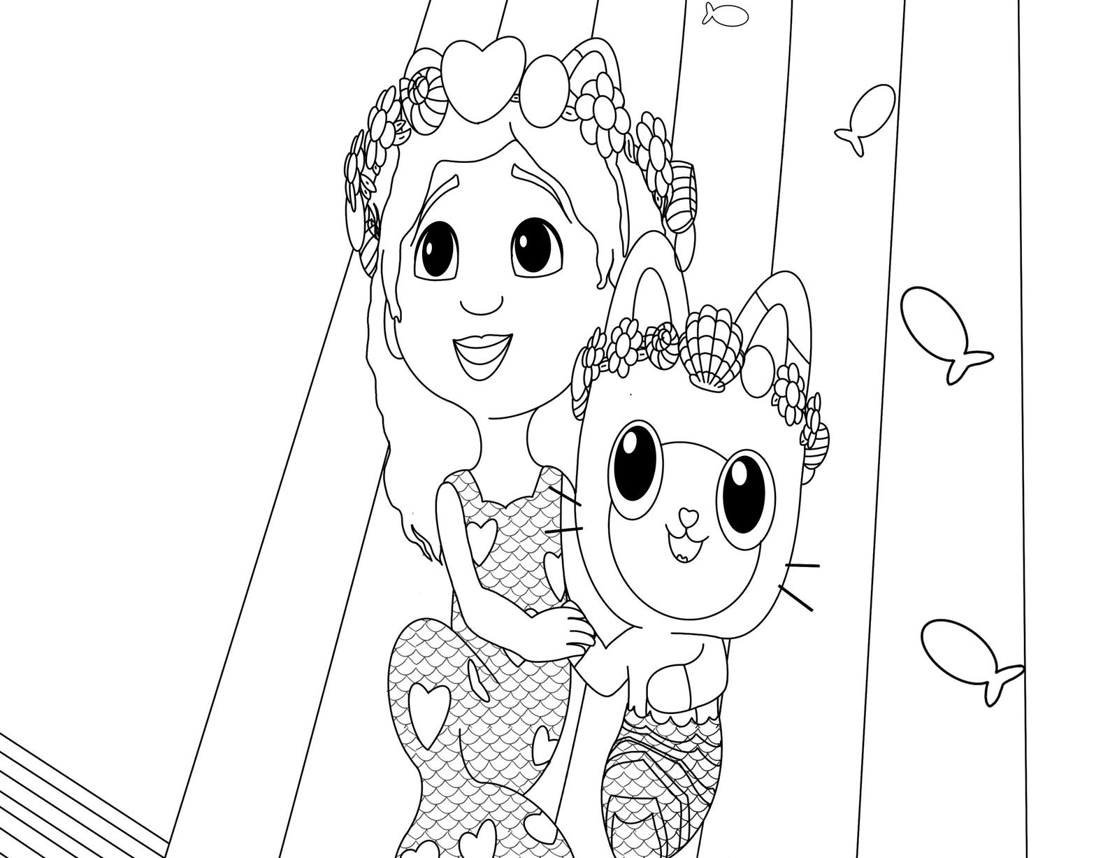 Gabby and Pandy Mermaid Rainbow Fish Digital Kids Coloring Page Pdf ...