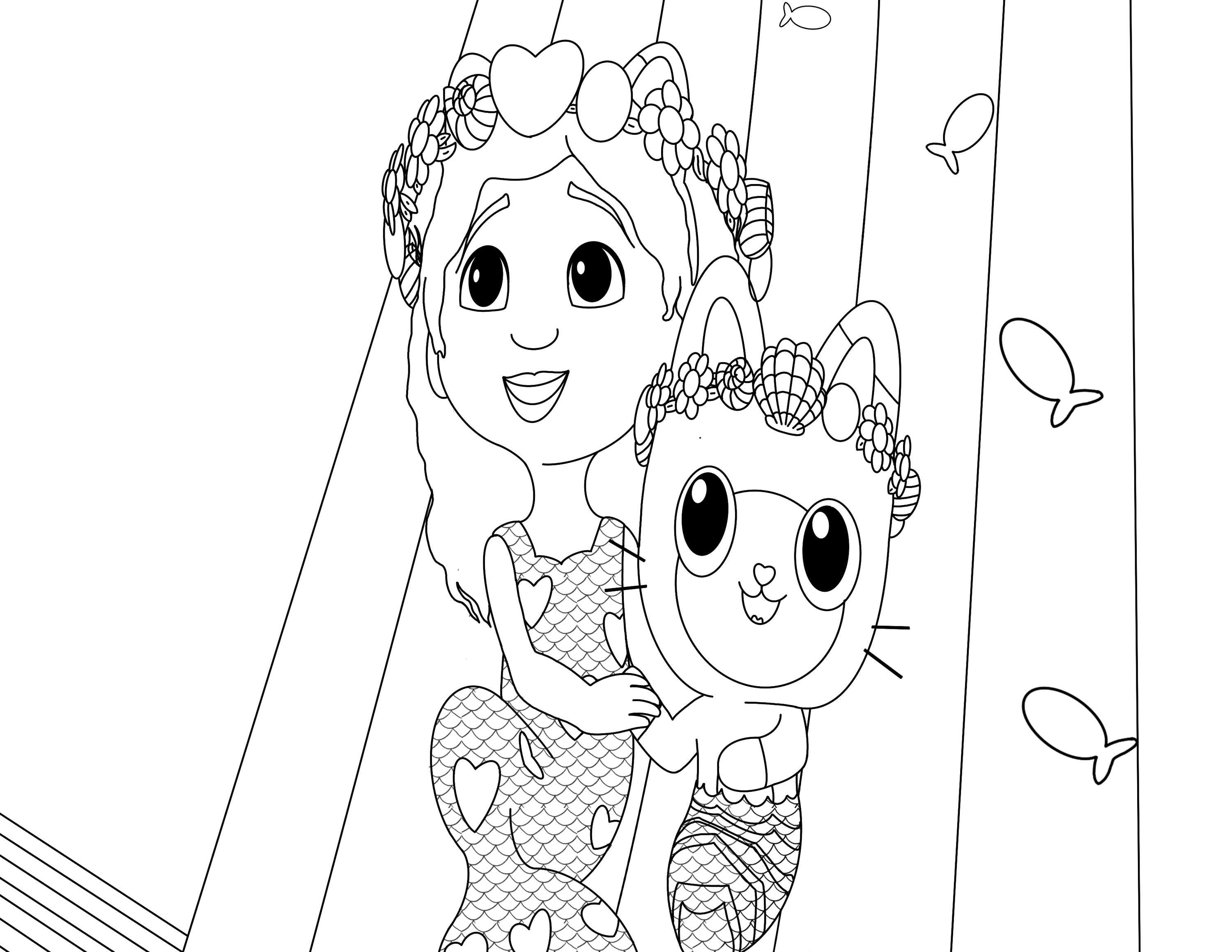 Gabby and Pandy Mermaid Rainbow Fish Digital Kids Coloring Page Pdf ...