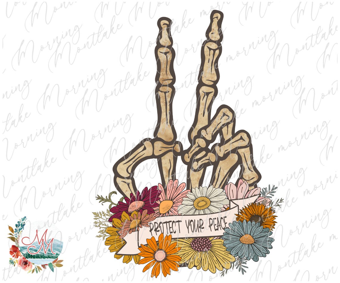 Protect Your Peace Skeleton Hand Floral Peace Sign PNG Retro - Etsy