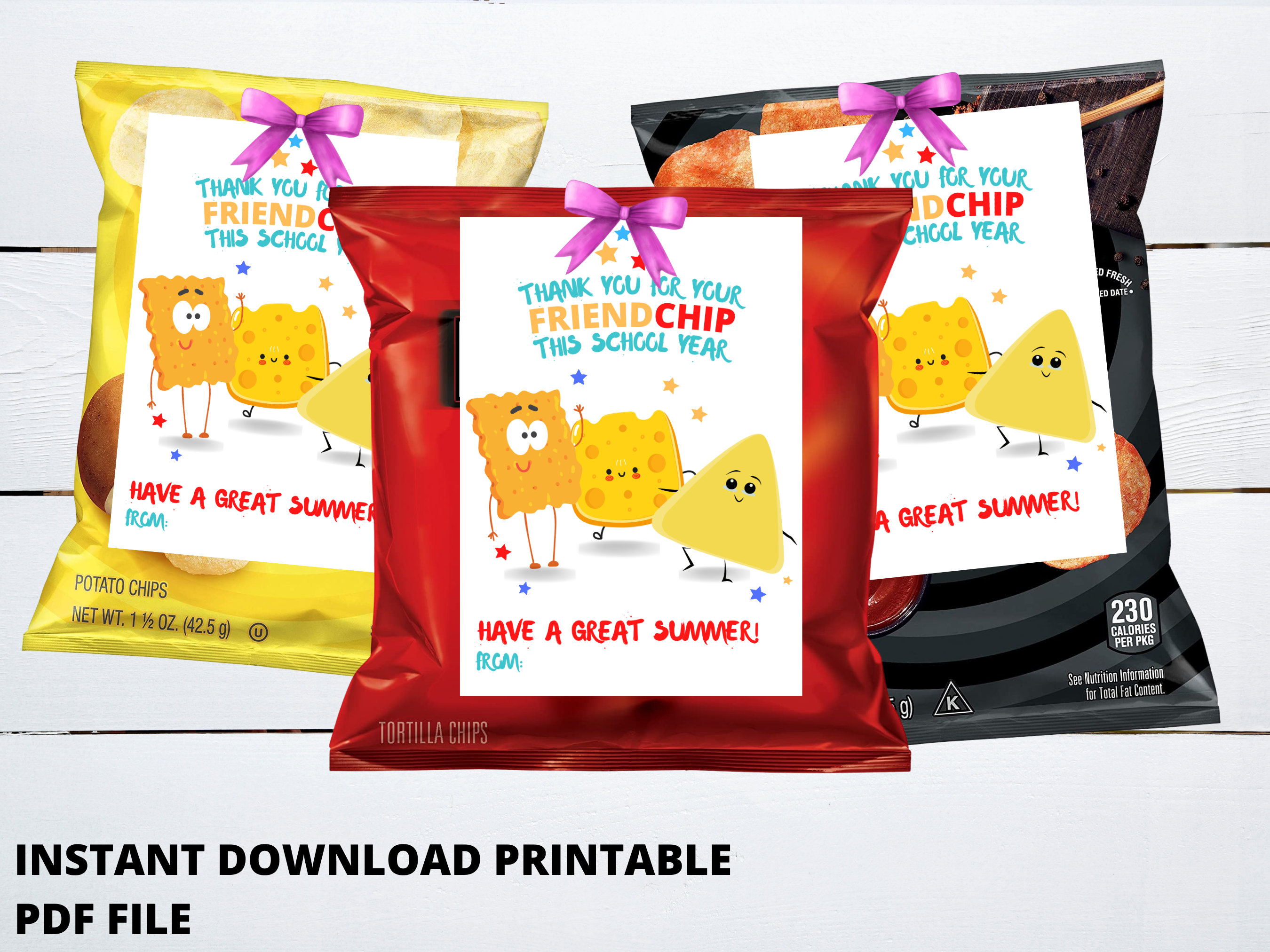 Last Day of School Printable Tag Classroom Treat Tag Friend Chip Bag ...