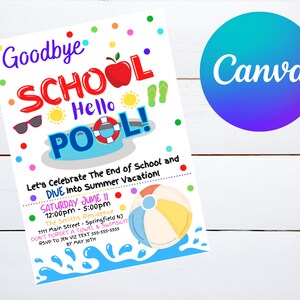 End of School Pool Party Invitation, Printable Digital Invite, Goodbye ...