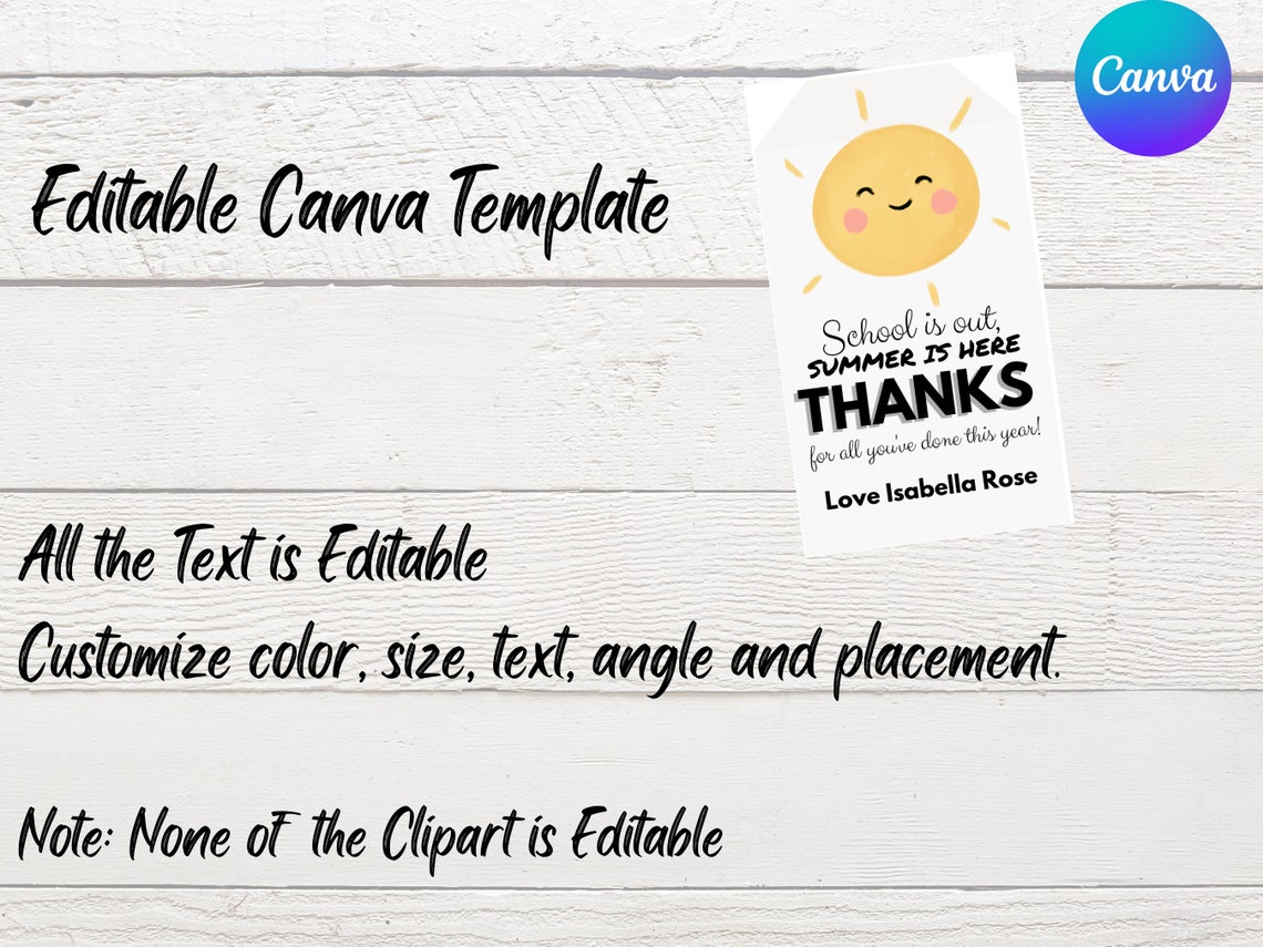 Summer Teacher Appreciation Gift Tag Template, Editable Sunshine Thank ...