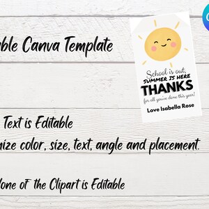 Summer Teacher Appreciation Gift Tag Template, Editable Sunshine Thank ...