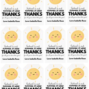 Summer Teacher Appreciation Gift Tag Template, Editable Sunshine Thank ...