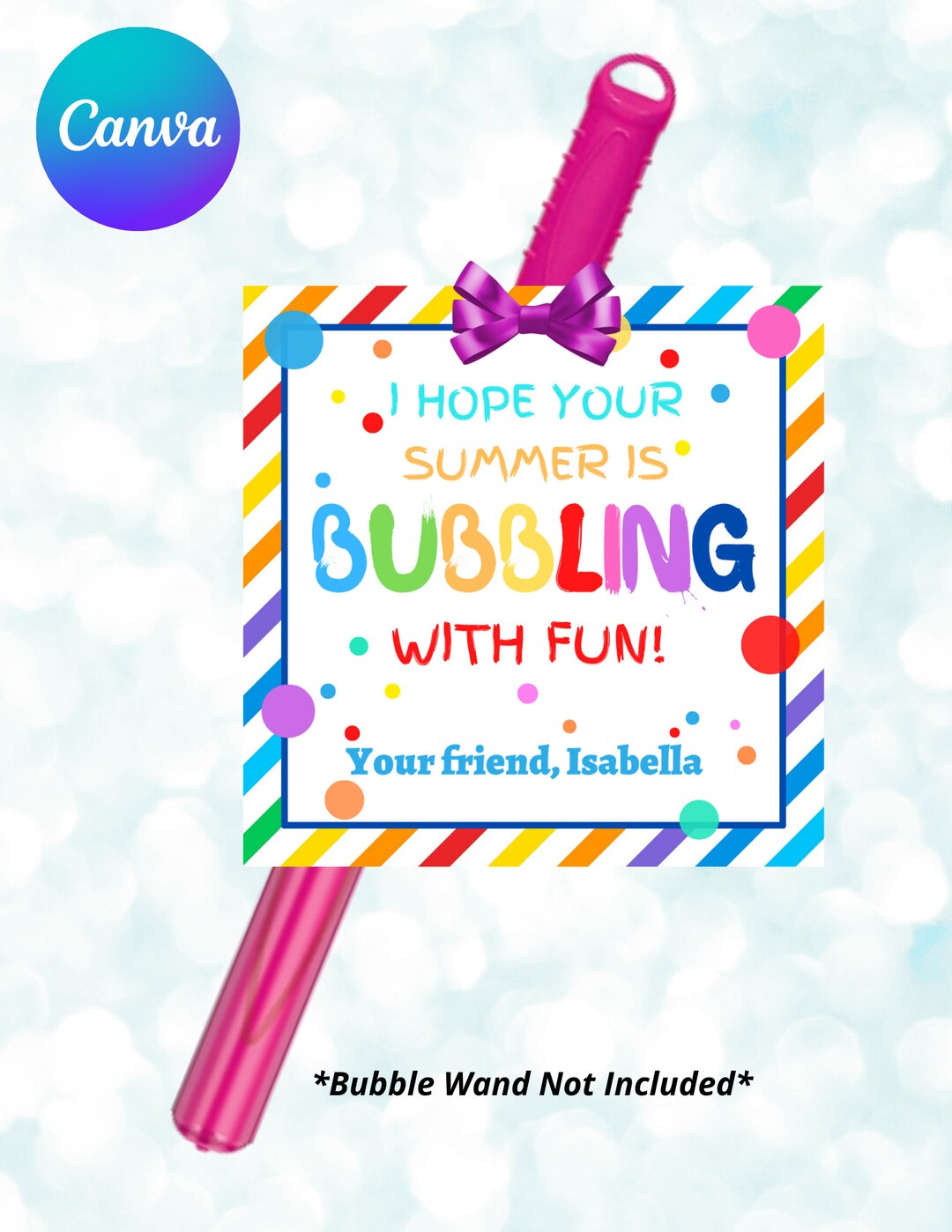 End of School Bubble Tags Summer Vacation | Bubble Favor Tag Classmate ...