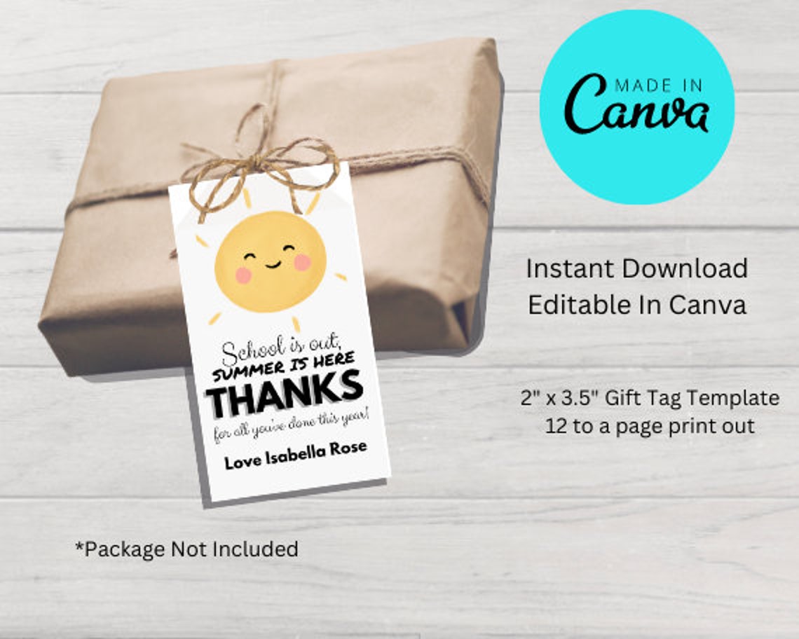 Summer Teacher Appreciation Gift Tag Template, Editable Sunshine Thank ...