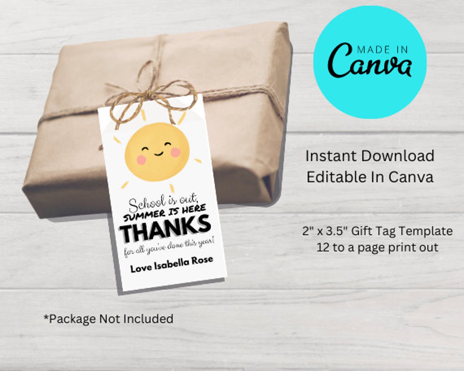 Summer Teacher Appreciation Gift Tag Template, Editable Sunshine Thank ...