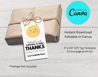 Summer Teacher Appreciation Gift Tag Template, Editable Sunshine Thank ...