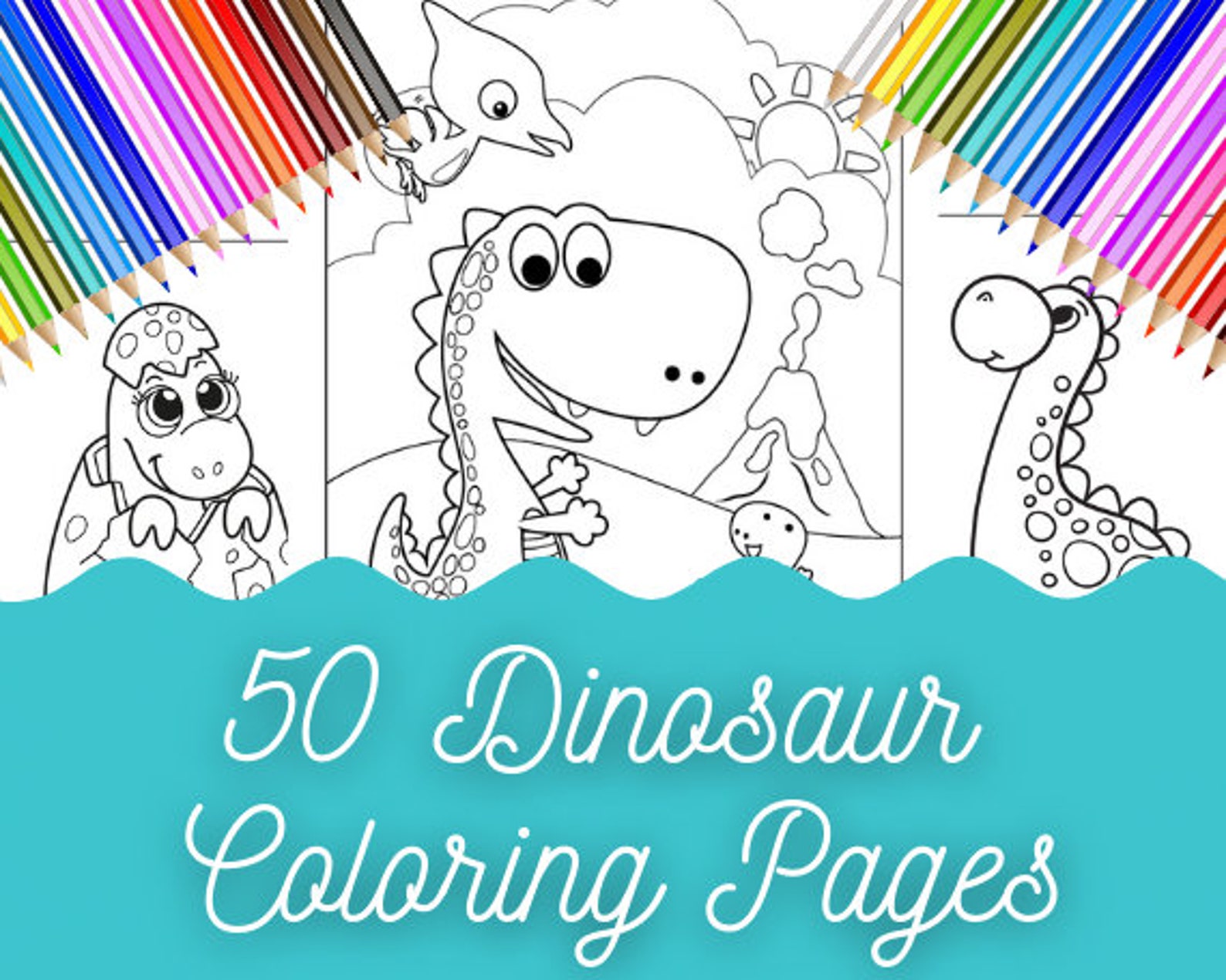50 Dinosaur Coloring Pages | Digital Download - Etsy