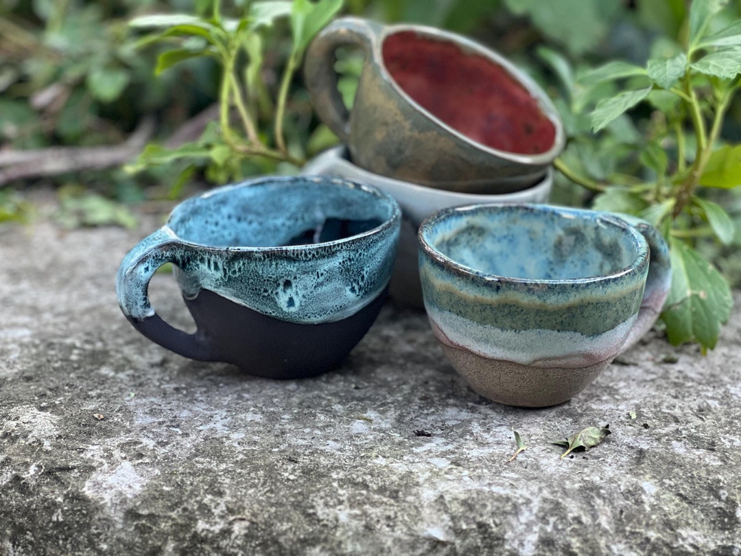 Ceramic Cappuccino Cup | Blue Coffee Mug One of a Kind | Handmade ...