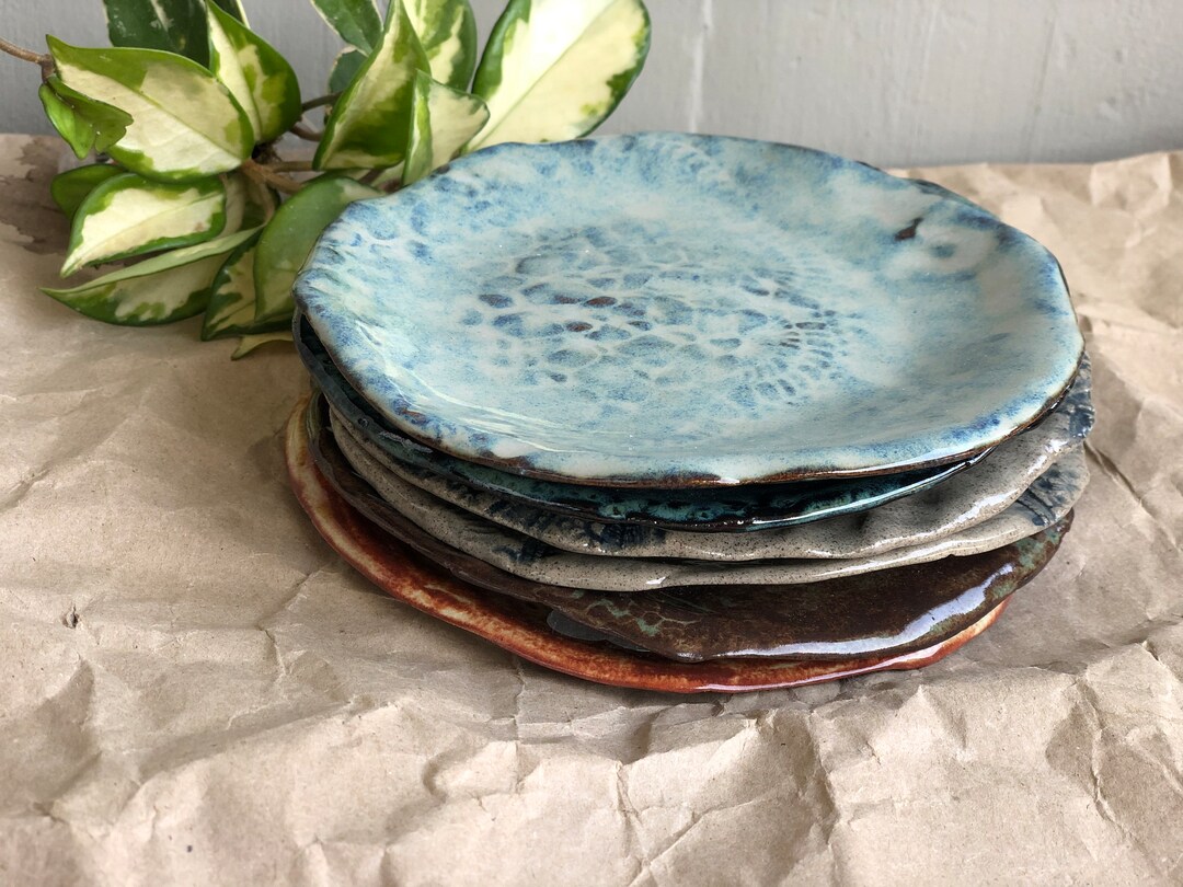 Irregular Ceramic Plate Blue, Brown, Ochre, Grey Handmade Pottery ...