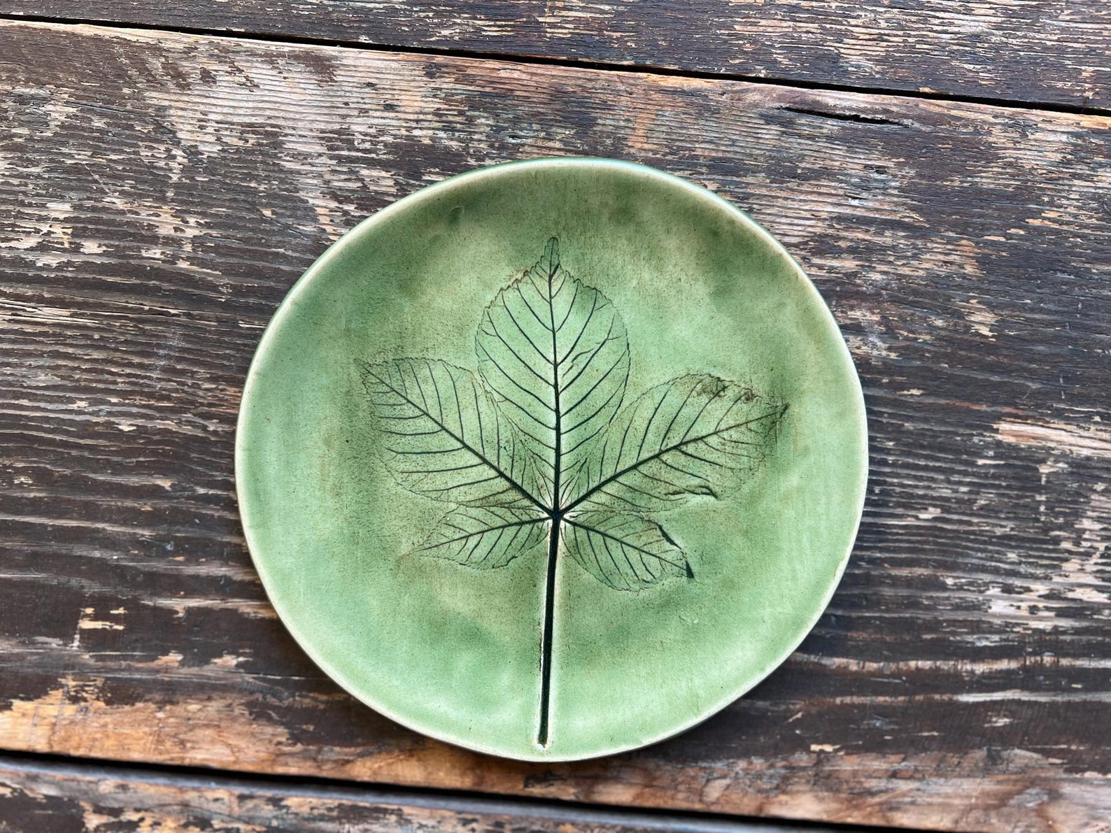 Ceramic Botanical Plates With Plant Imprint | Green With Leaf or Flower ...