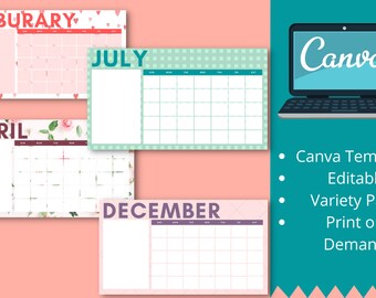 12 Month Calendar Template - Etsy