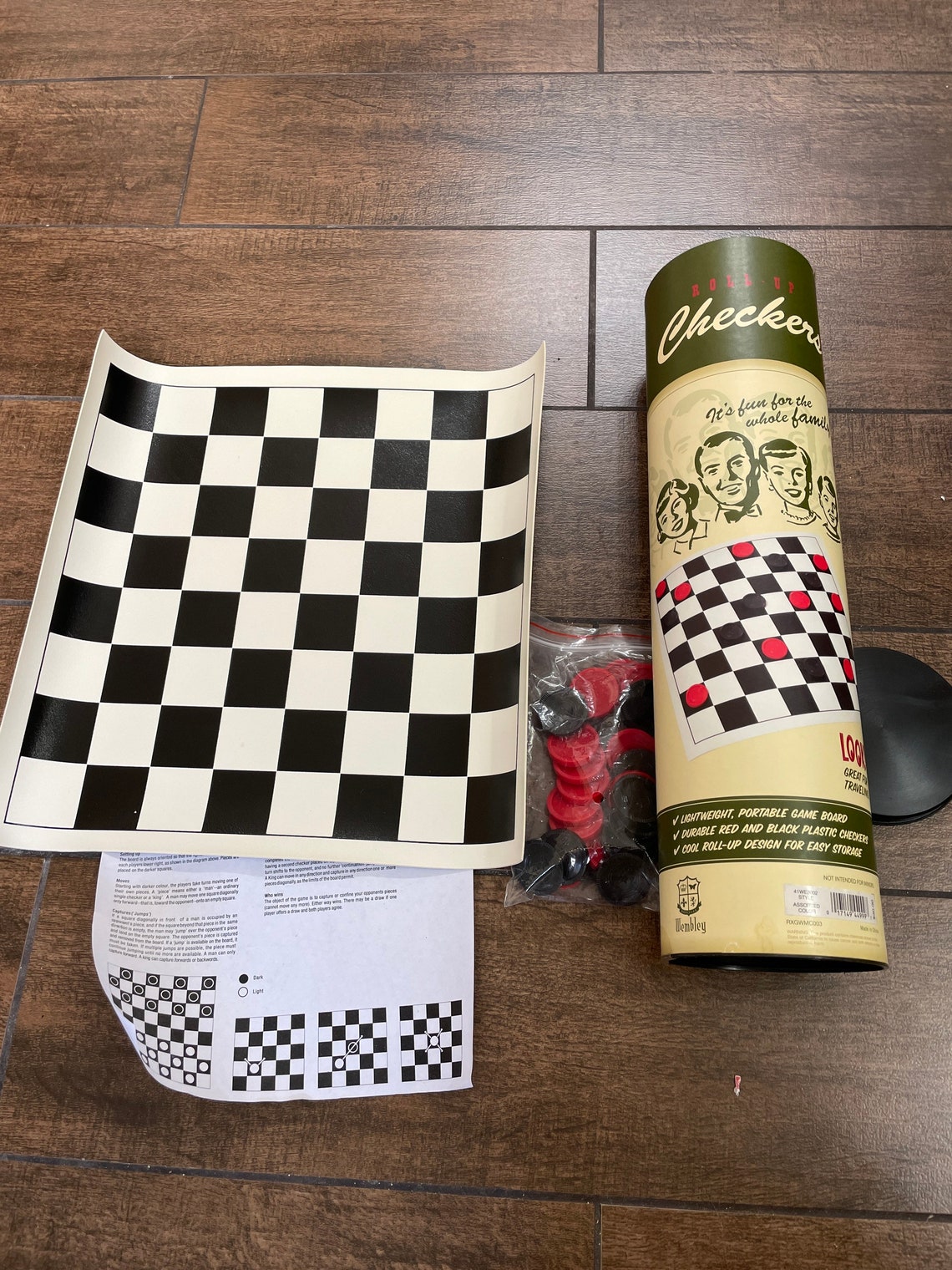 Vintage Wembly Roll up Checkers Lightweight Portable Game New With Al ...