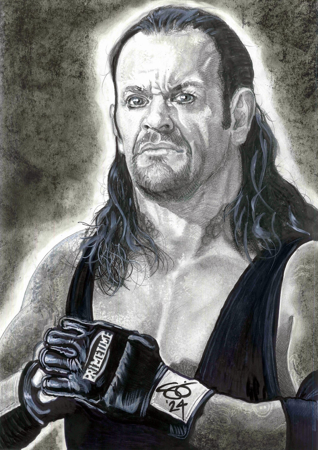 The Undertaker WWE A3 Original Artwork Monochrome - Etsy