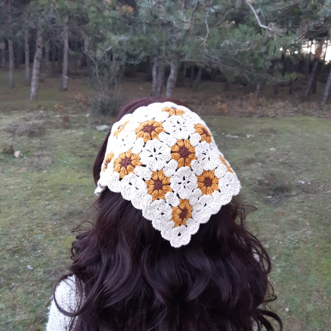 Cottage Core Hair Bandana Crochet Hair Scarf Sunflower Hair | Etsy