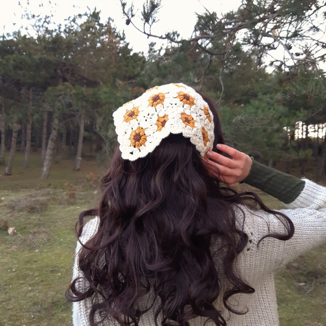 Cottage Core Hair Bandana Crochet Hair Scarf Sunflower Hair | Etsy