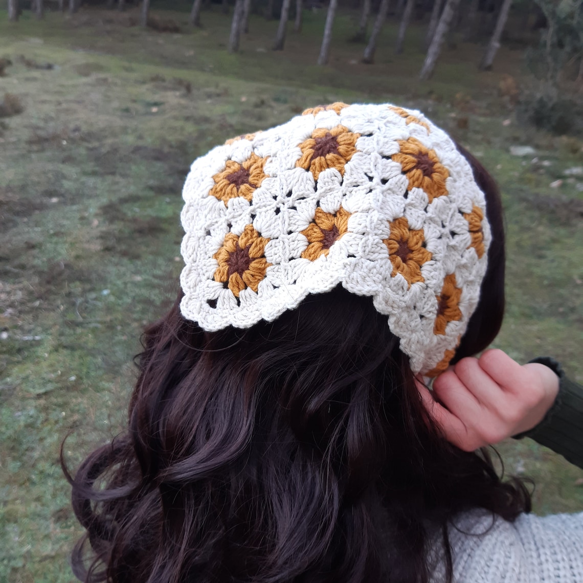 Cottage Core Hair Bandana Crochet Hair Scarf Sunflower Hair | Etsy