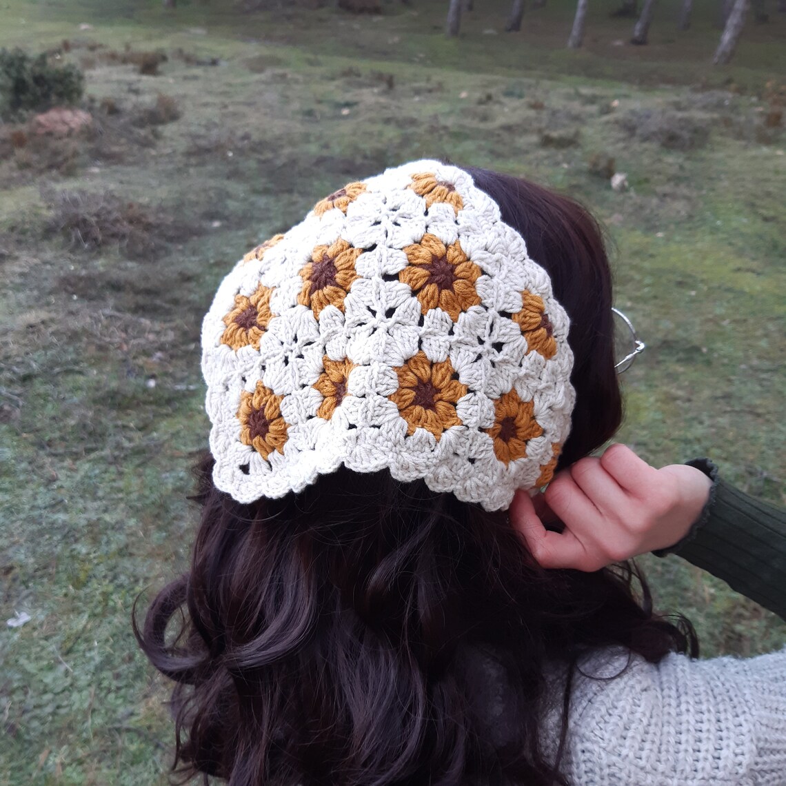 Cottage Core Hair Bandana Crochet Hair Scarf Sunflower Hair | Etsy