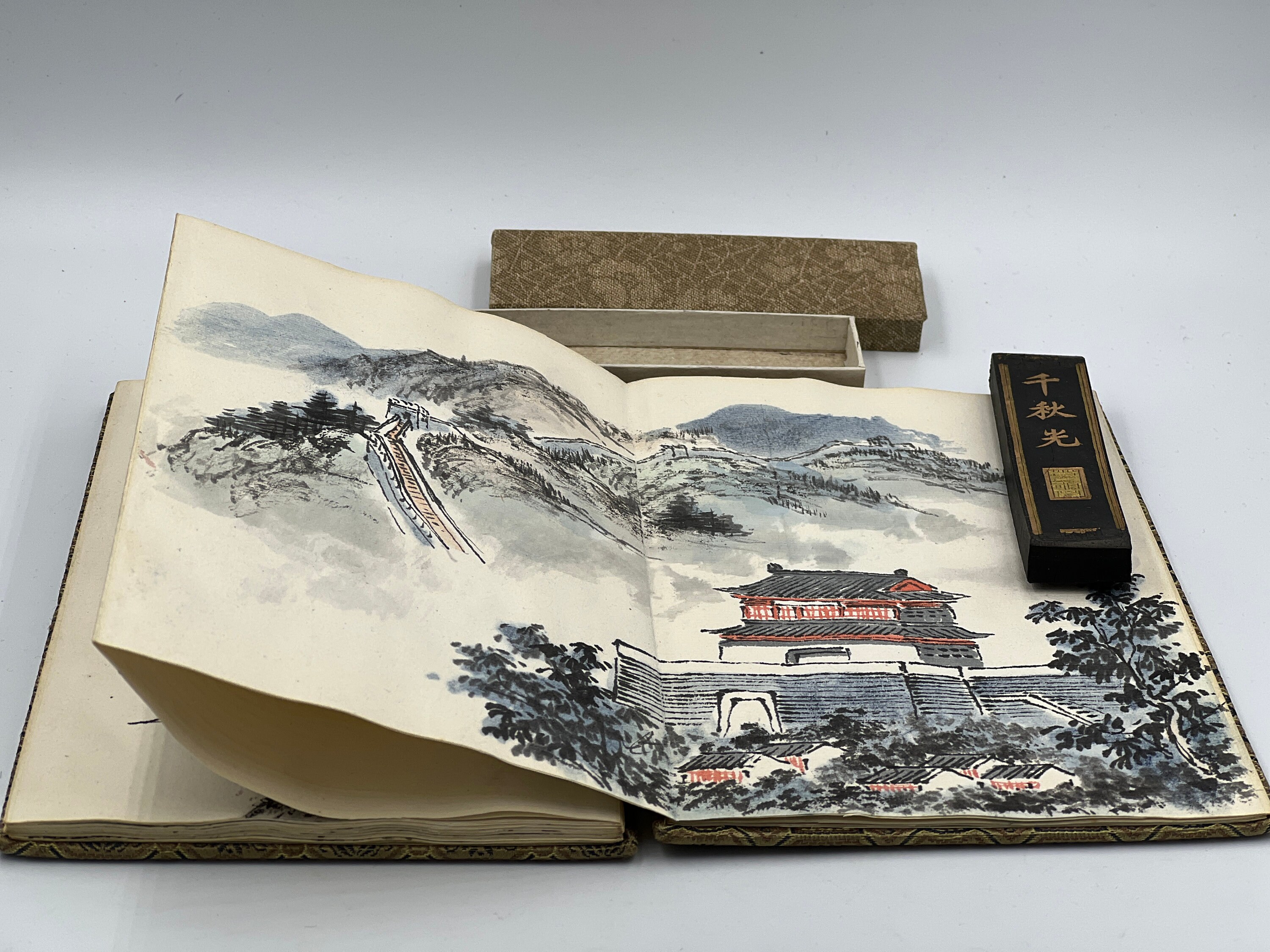 Vintage Chinese Folio Album With Watercolor Landscape - Etsy