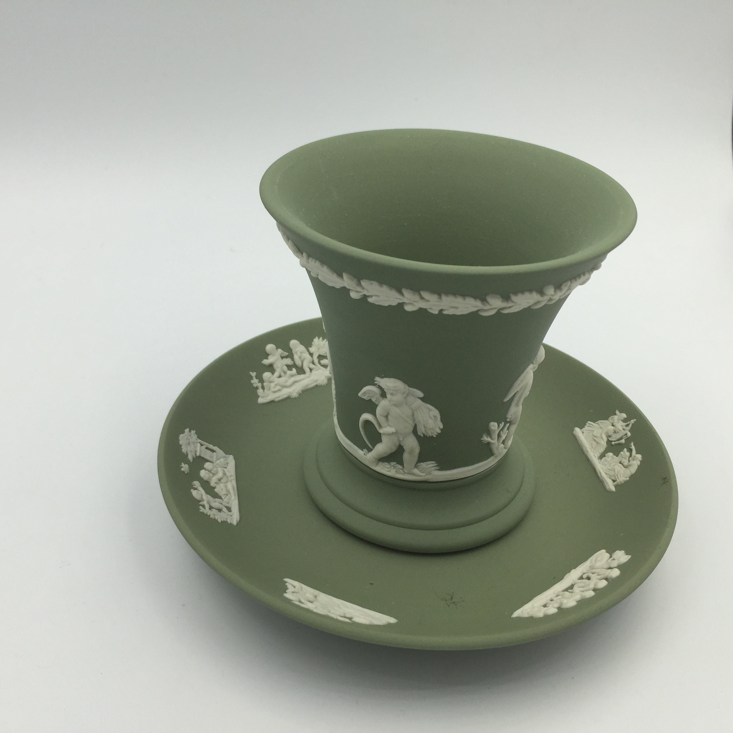 Wedgwood Green Jasperware White Relief Seasons Sage Green Jasper Vase ...