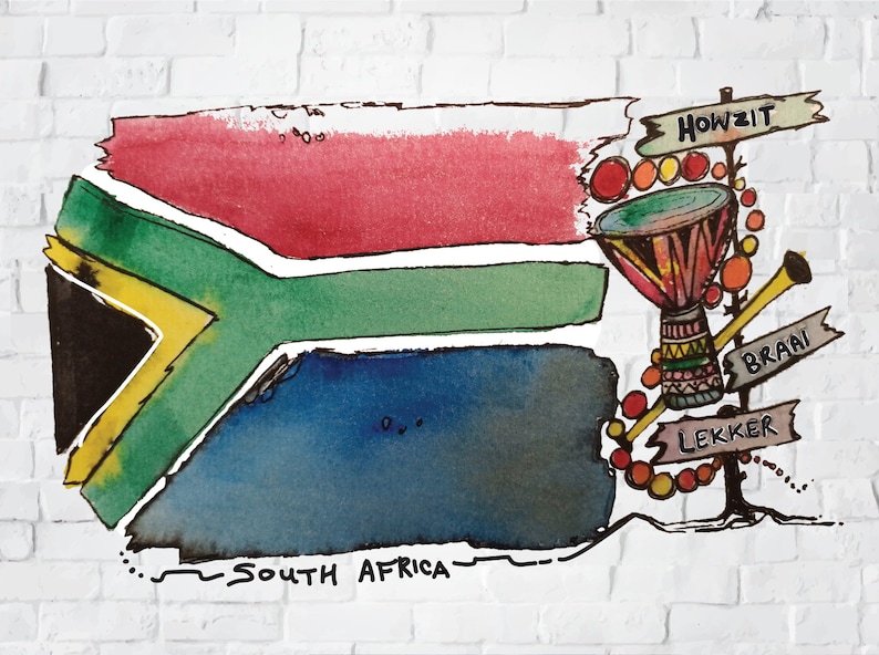South African Flag Tshirt / Hand-painted Watercolour T-shirt Design for ...