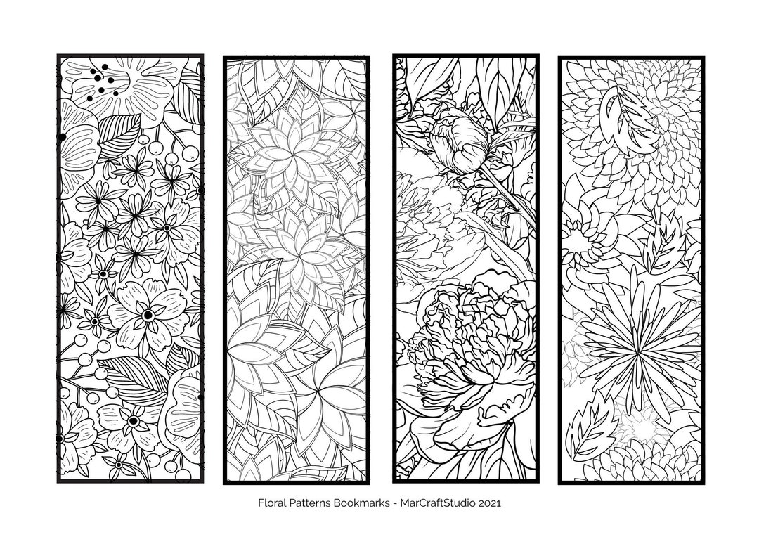 Printable Coloring Bookmarks | Floral Patterns | JPG File | PDF File ...