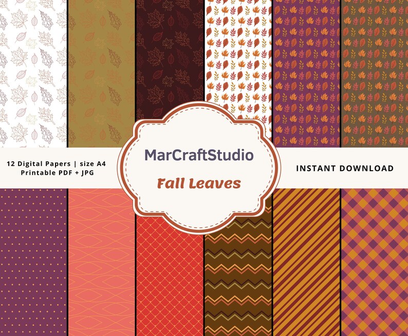 Digital Papers | Fall Leaves | A4 Size | Instant Download | 12 JPG ...