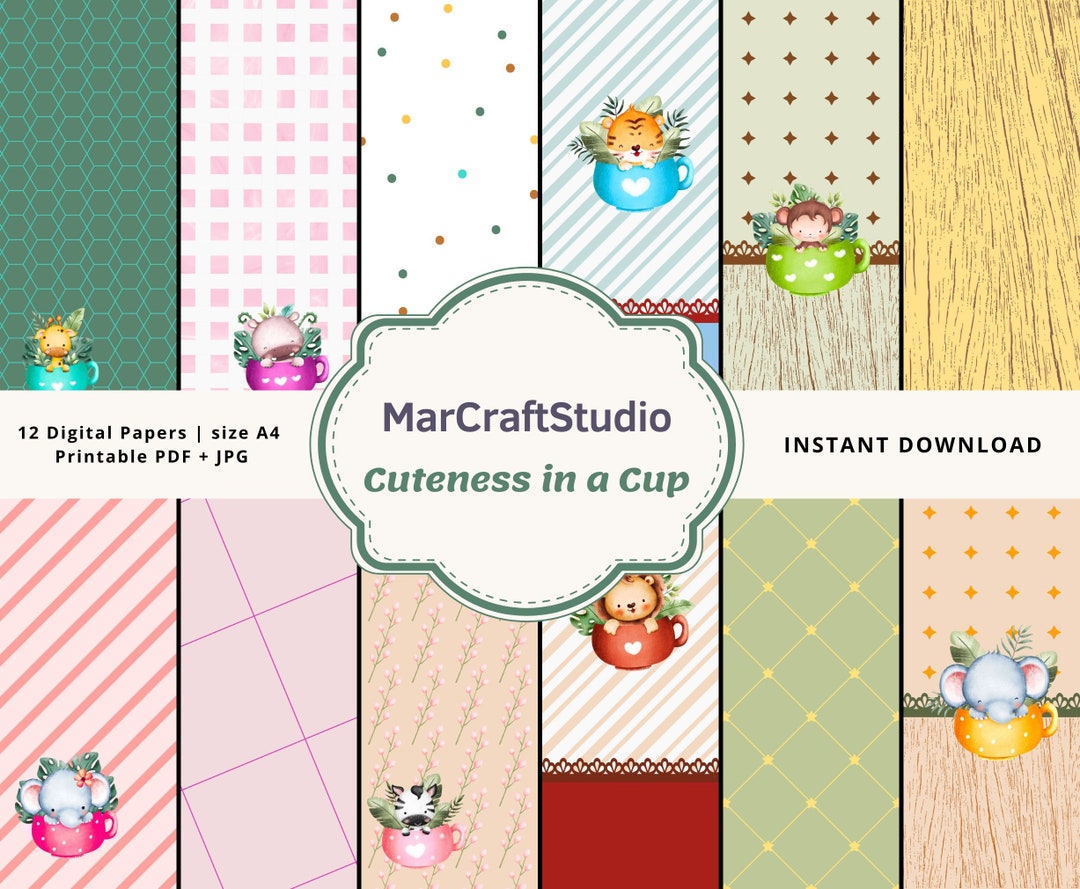 Digital Papers | Cuteness in a Cup | A4 Size | Instant Download | JPG ...